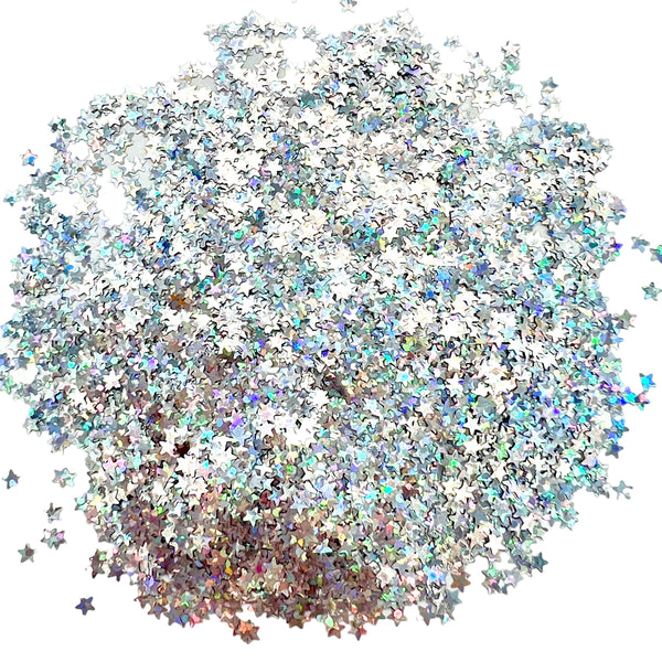 Silver Mini Stars Holographic Glitter Shapes - Resin Rockers