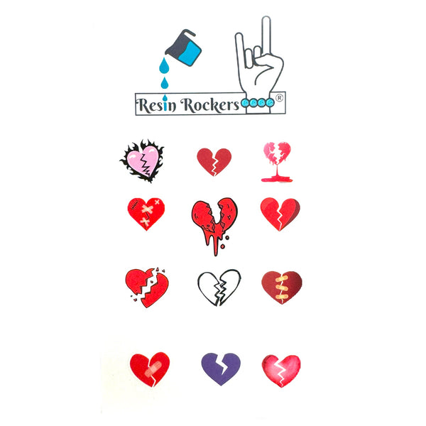 Broken Heart Mini Clear Cast Vinyl Decals - Resin Rockers