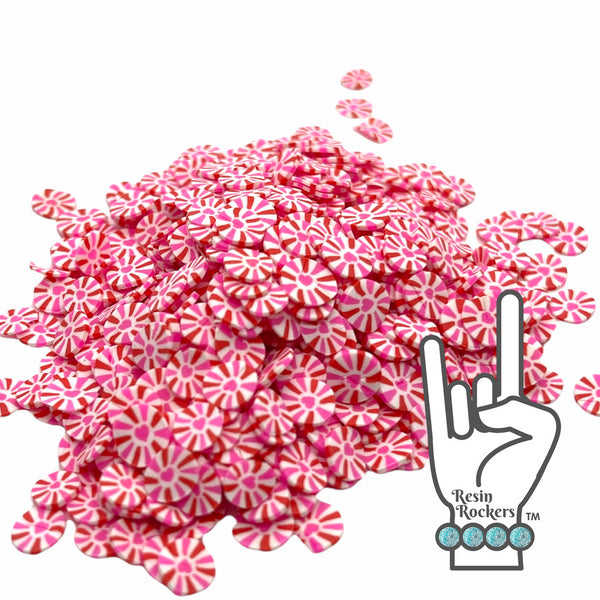 Red and Pink Peppermint Candy Polymer Clay Piece Mix - Resin Rockers